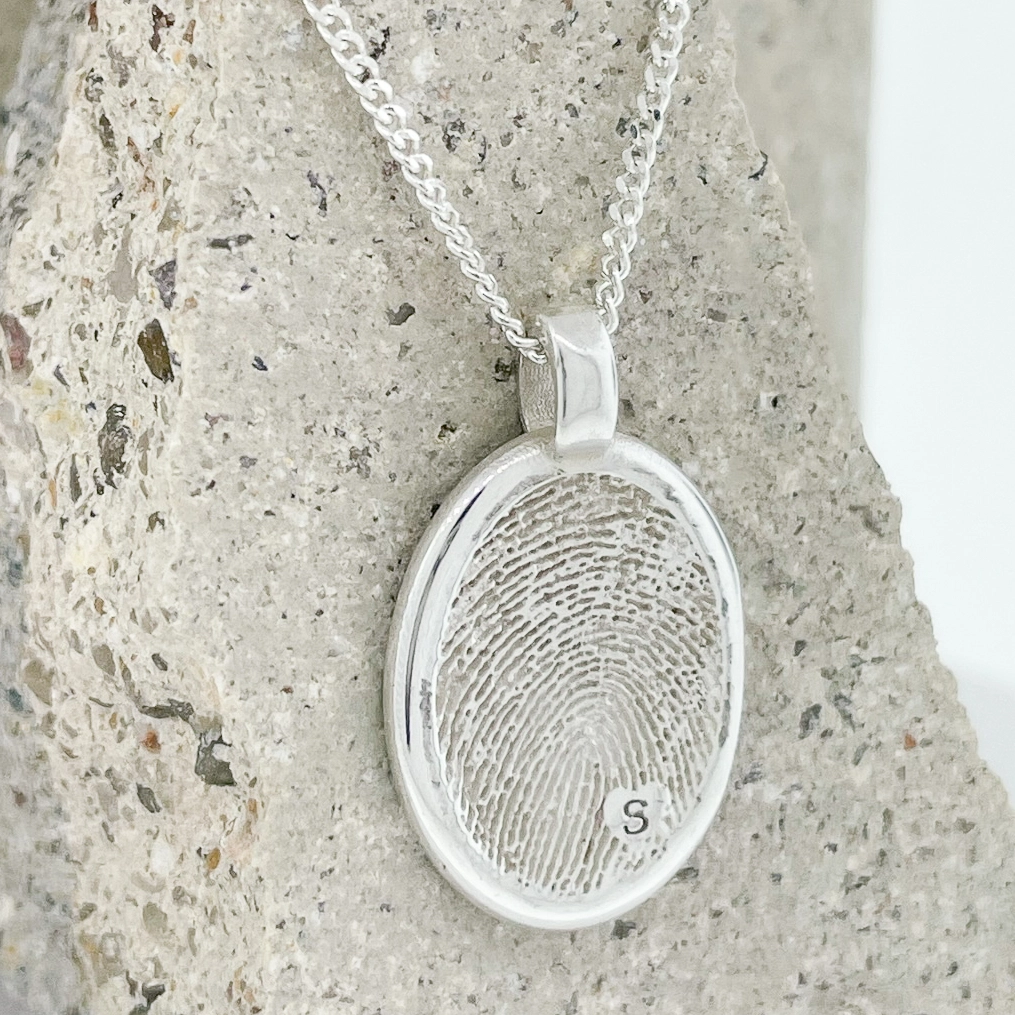 Fingerprint Jewellery Oval Pendant, Single Print | Sterling Silver
